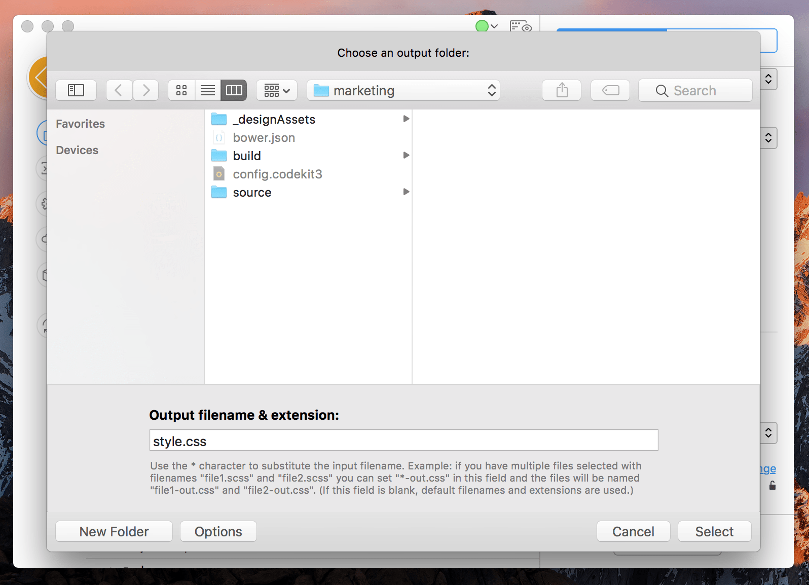 CodeKit Set Output Paths Actions